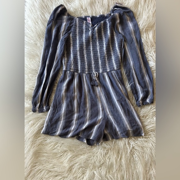 Dresses | Justice Blue And White Striped Long Sleeve Romper Playsuit Sz ...